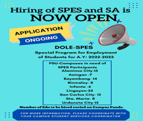 Heads up PSUnians! HIRING OF SPES AND SA IS NOW OPEN | Pangasinan State ...