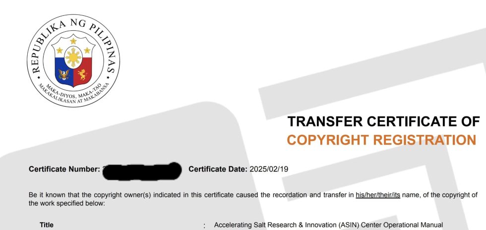 COPYRIGHT CERTI | ASIN Center Operation Manual now certified ...