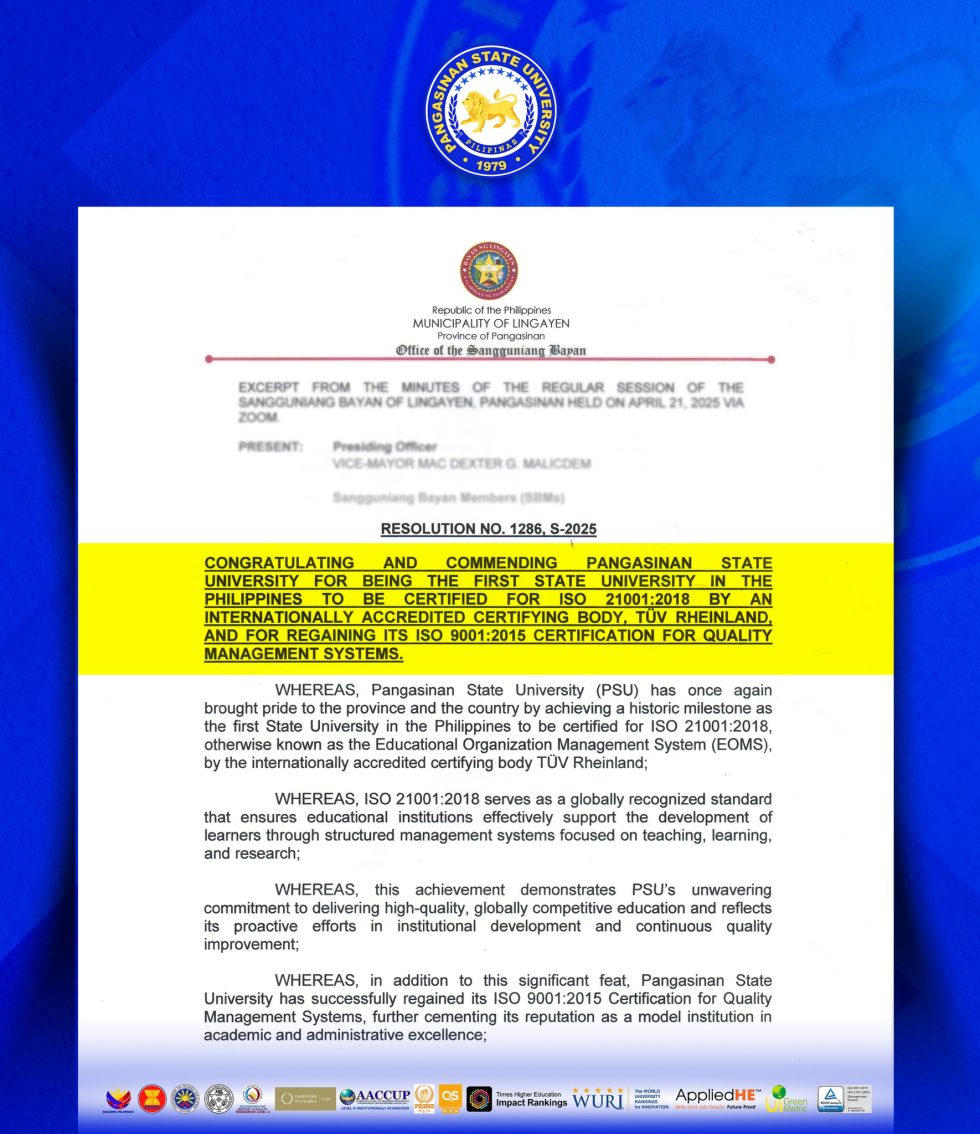 LGU Lingayen recognizes PSU for EOMS accreditation | Pangasinan State University Region's ...
